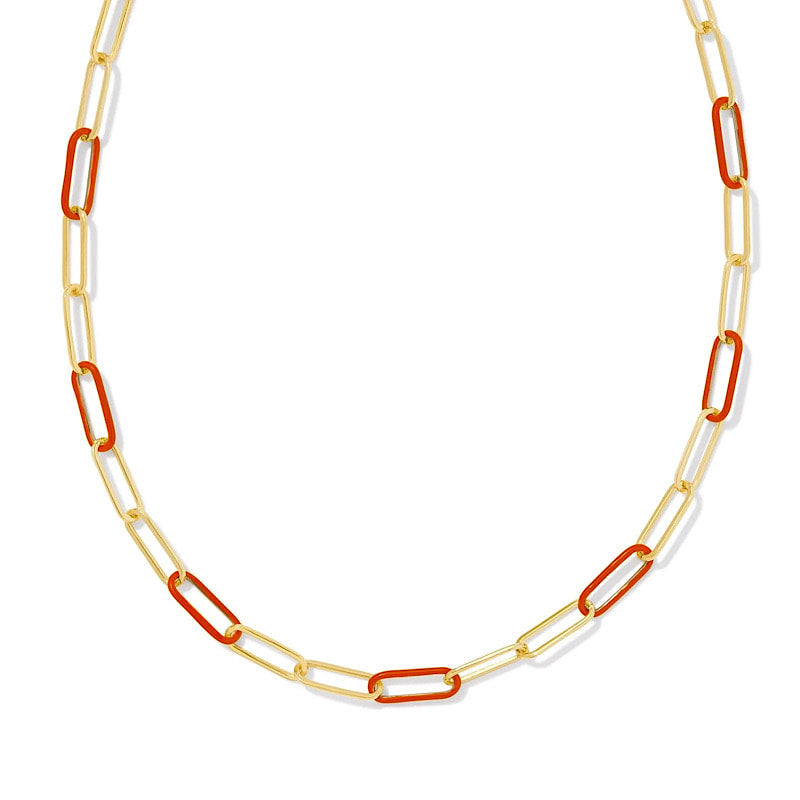 Ainsley Convertible Chain Necklace Gold Orange Enamel – Scarpa Alta
