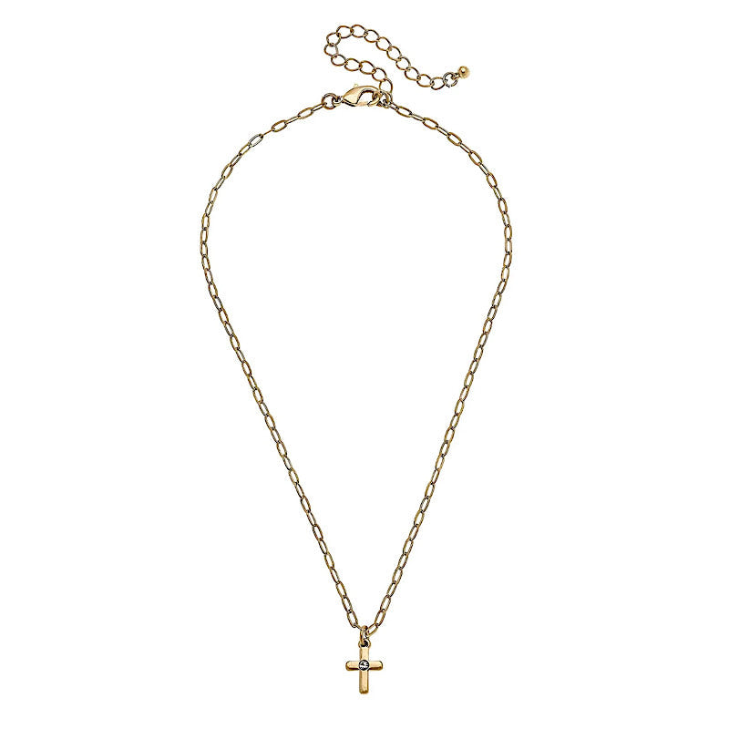McKenna Delicate Cross Necklace Worn Gold – Scarpa Alta